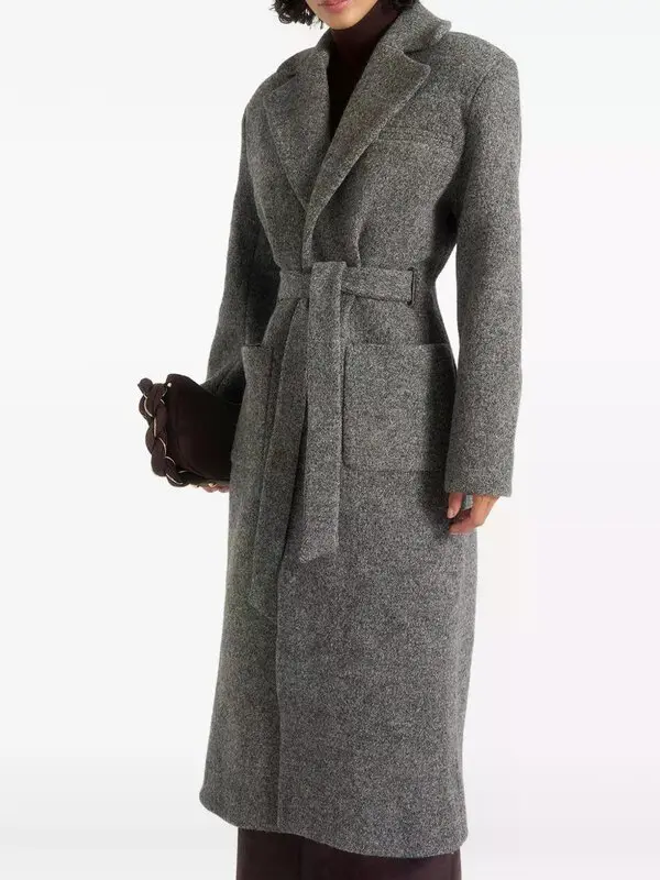 Manière De Voir Jena In Wide-shoulder Wool Coat With Cinch Belt - Grey