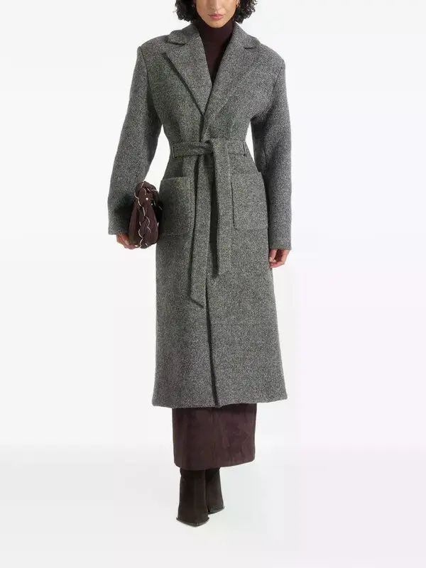 Manière De Voir Jena In Wide-shoulder Wool Coat With Cinch Belt