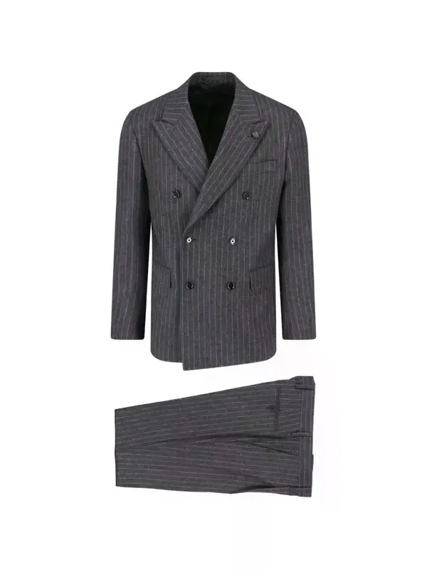LARDINI X Sugar Pinstripe-pattern Double-breasted Suit - Grey