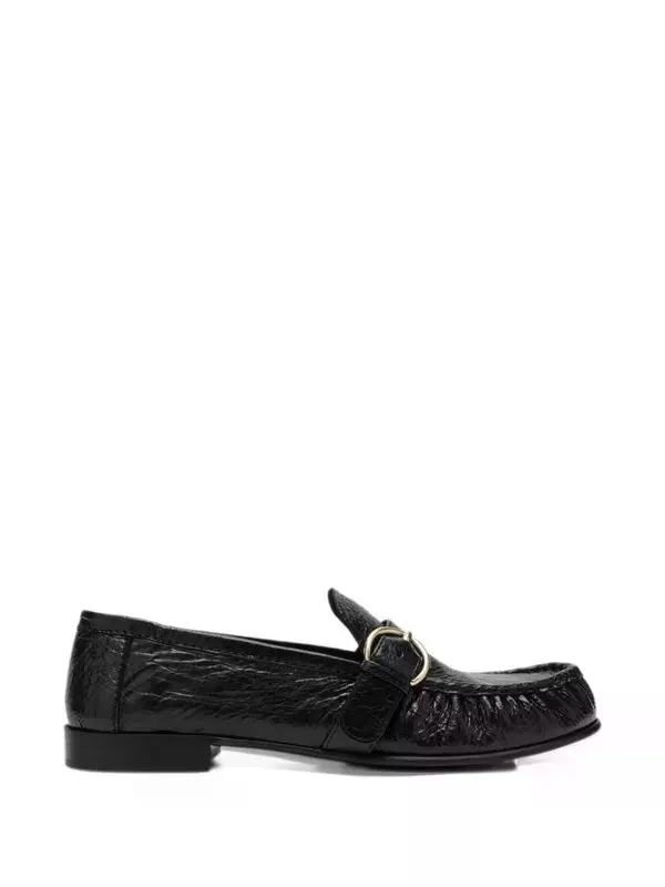 Miu Miu Buckled Crinkled Leather Loafers