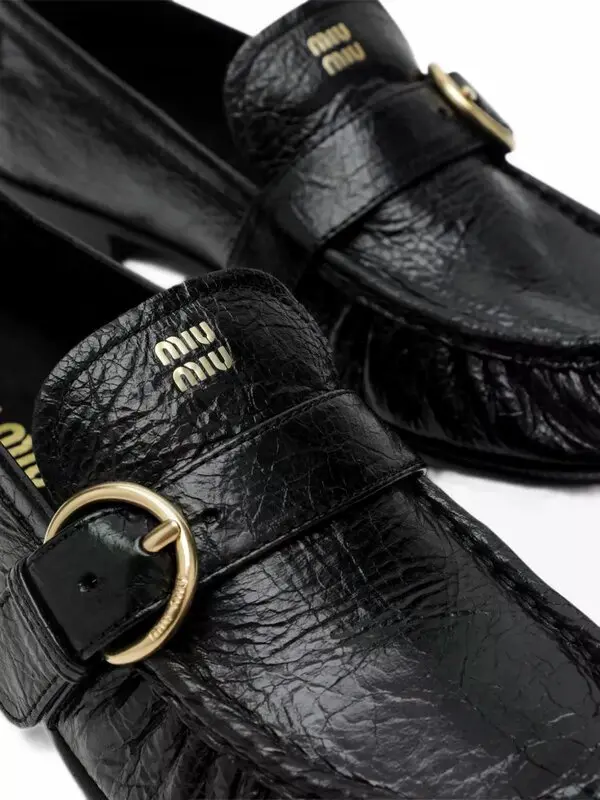 Miu Miu Buckled Crinkled Leather Loafers