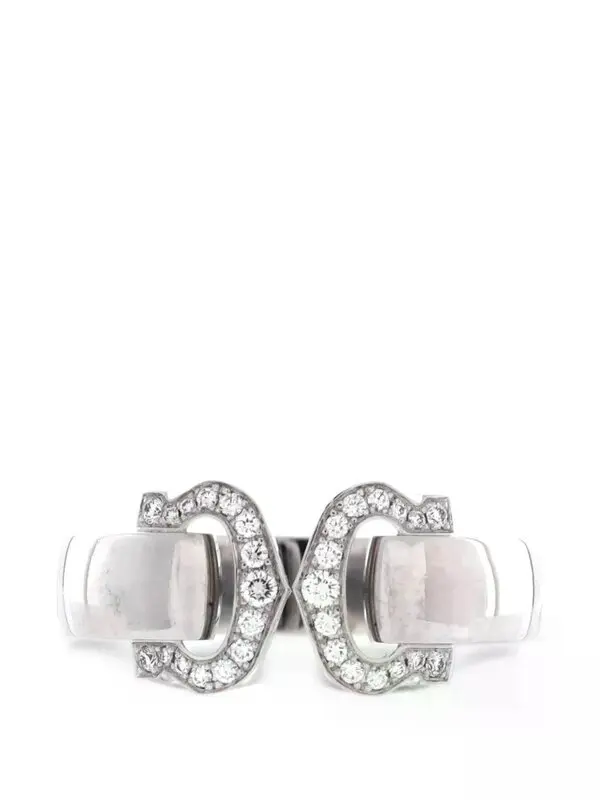 Cartier Vintage C De 18k White Gold With Diamonds Ring - Silver