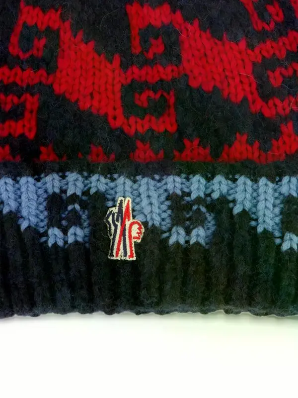 Moncler Intarsia-knit Pompom Beanie Hat - Black