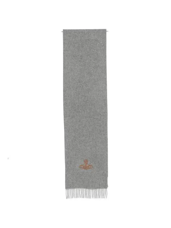 VIVIENNE WESTWOOD Orb-embroidered Fringed Scarf - Grey