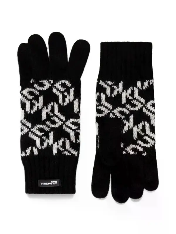 Karl Lagerfeld Logo-monogram Beanie And Gloves Set - Black