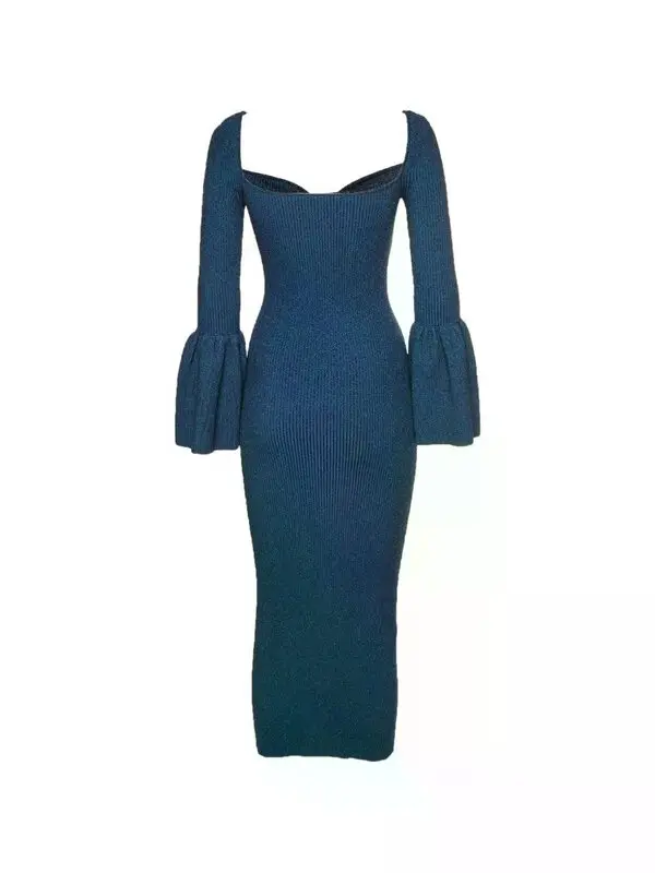 SELF-PORTRAIT Lurex Rib Knit Bell Sleeve Midi Dress