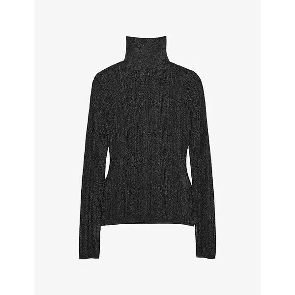 REISS Sutton Metallic Roll-neck Knitted Top - Navy