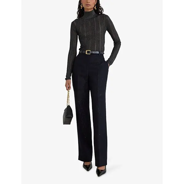 REISS Sutton Metallic Roll-neck Knitted Top - Navy
