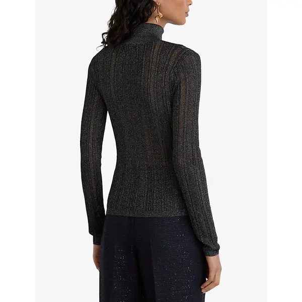 REISS Sutton Metallic Roll-neck Knitted Top - Navy