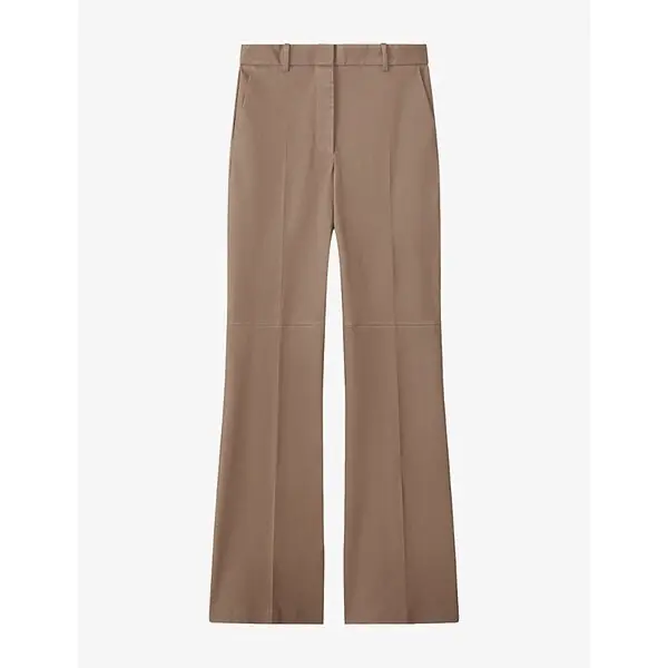 JOSEPH Tafira Falred-leg Mid-rise Leather Trousers