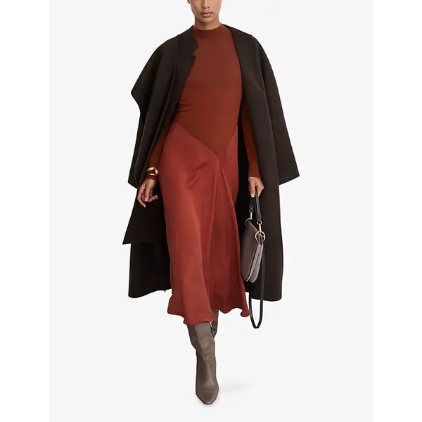 REISS Nora High-neck Knitted Woven Midi Dress
