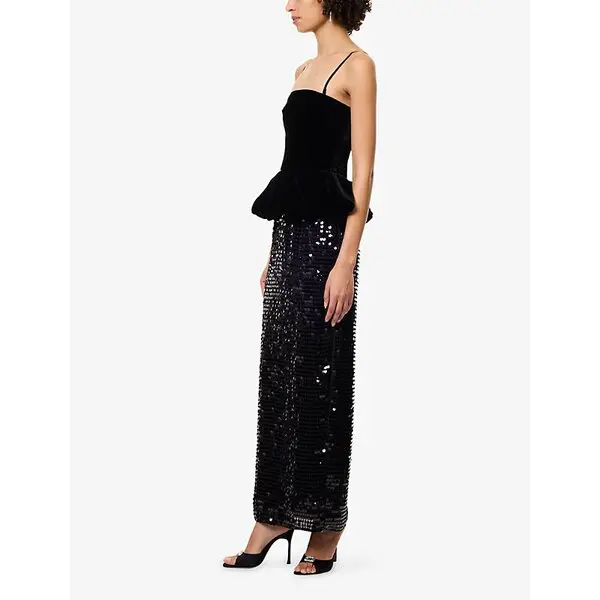ROTATE BY BIRGER CHRISTENSEN Lisia Sequin Peplum Woven Maxi Dress