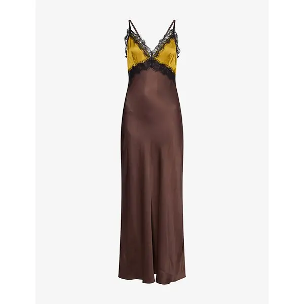 NEVER FULLY DRESSED Eden V-neck Satin Lace Maxi Dress