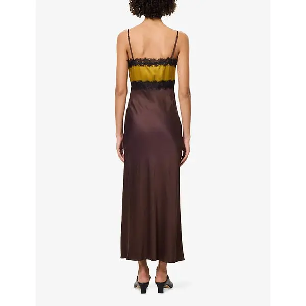 NEVER FULLY DRESSED Eden V-neck Satin Lace Maxi Dress