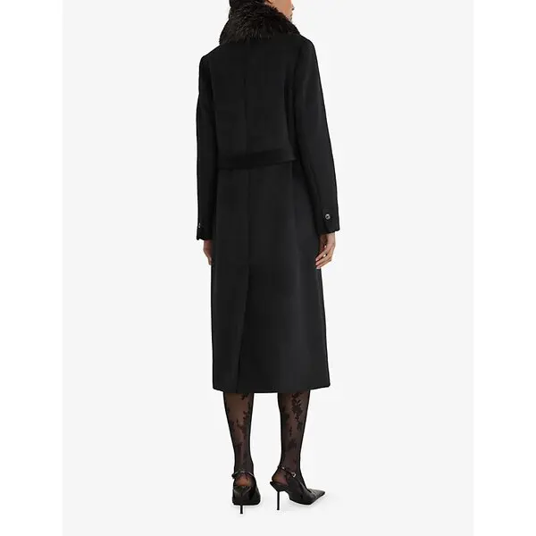 REISS Francesca Faux-fur Collar Long Wool-blend Coat