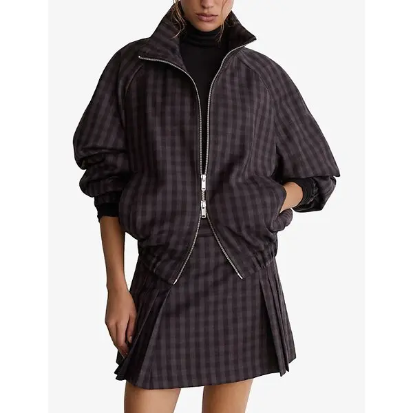 REISS Carla Gingham-check Wool Bomber Jacket