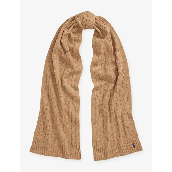 Polo Ralph Lauren Cable-knit Wool And Cashmere Blend Scarf - Camel