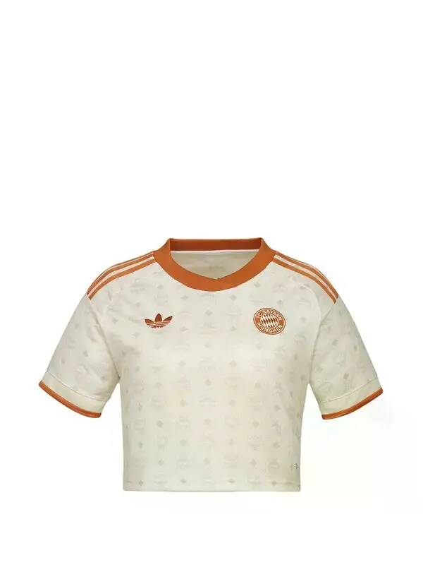 Mcm X Adidas X Fc Bayern Monogram-print Cropped Jersey - Neutrals