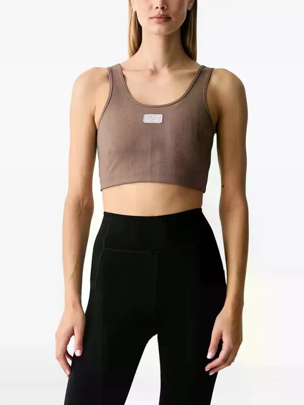 EA7 Ribbed Logo-patch Sports Bra - Brown