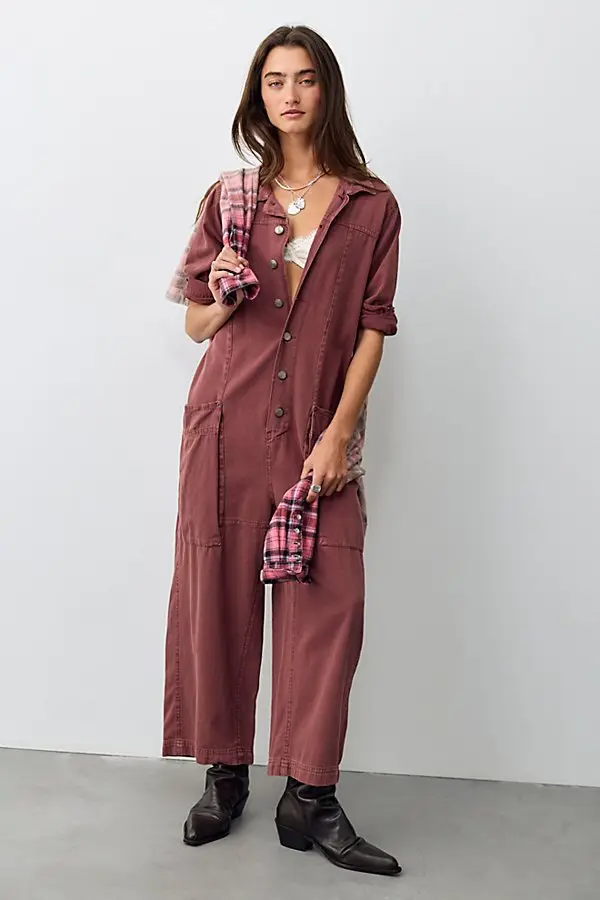 We The Free Margarita Lightweight Jumpsuit At - Rust