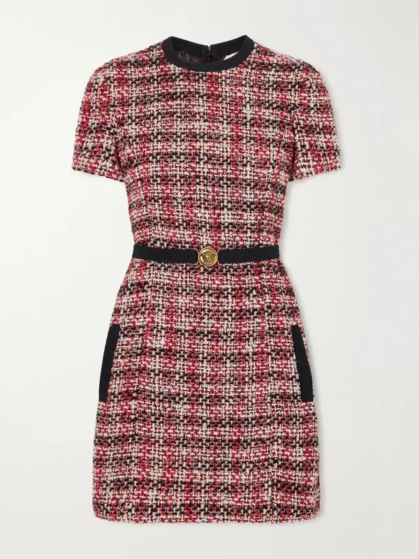 Versace Belted Wool-blend Tweed Mini Dress
