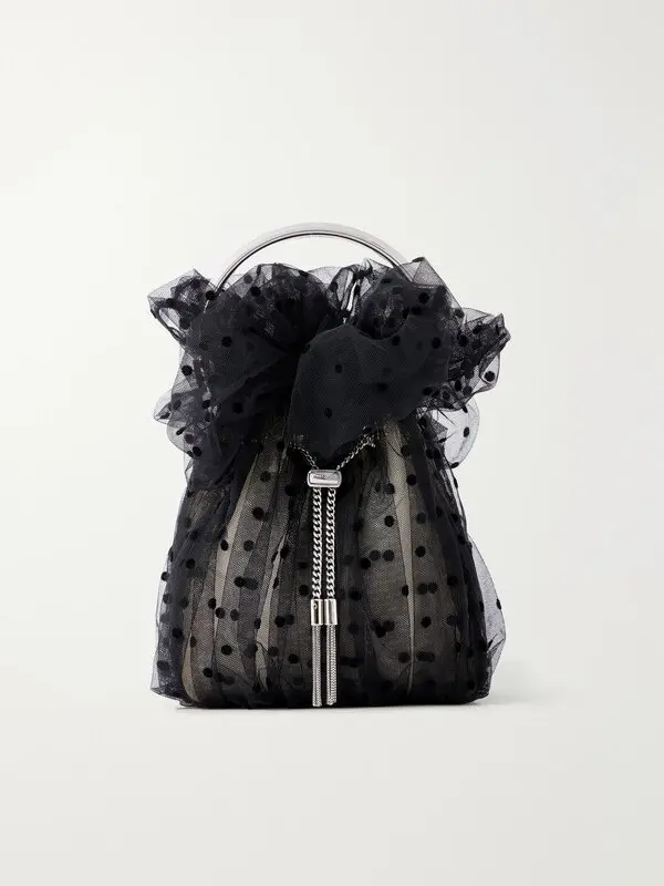 JIMMY CHOO Bon Bon Mini Gathered Polka-dot Tulle Top-handle Bag