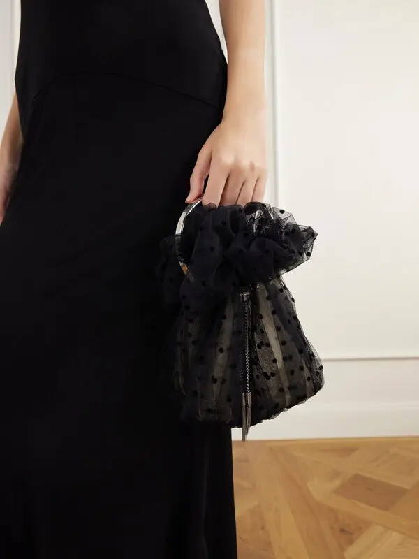 JIMMY CHOO Bon Bon Mini Gathered Polka-dot Tulle Top-handle Bag