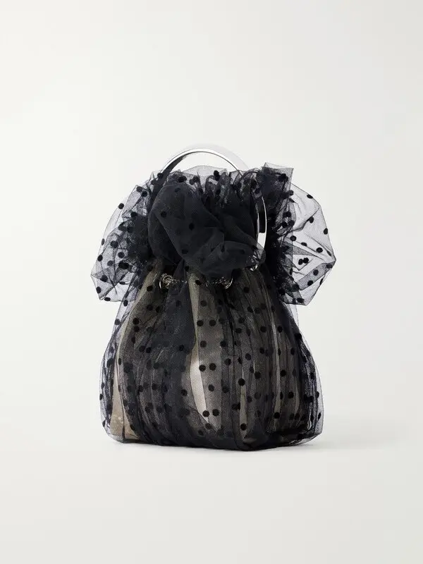 JIMMY CHOO Bon Bon Mini Gathered Polka-dot Tulle Top-handle Bag