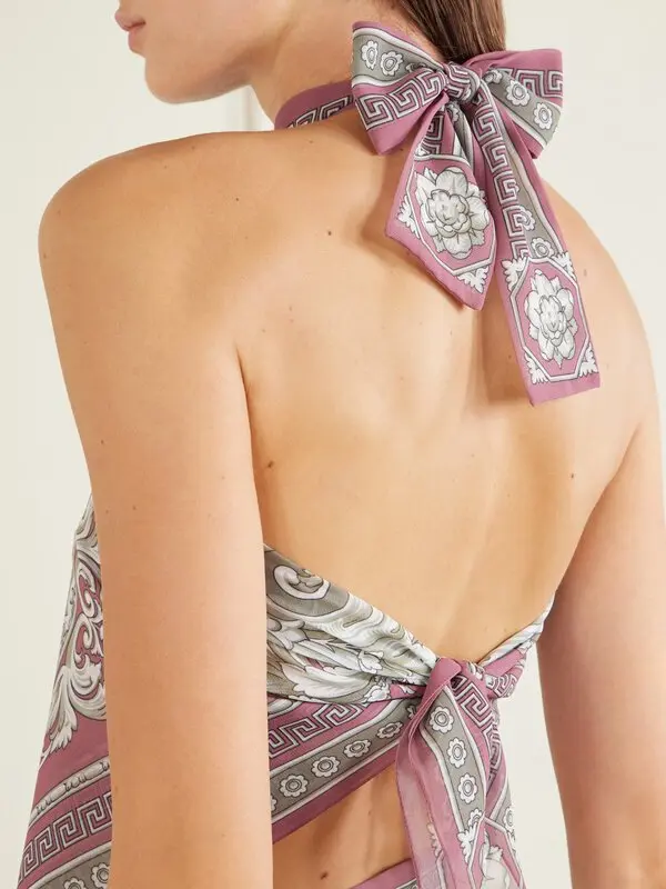 Versace Cropped Printed Crepe Top
