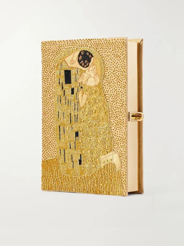 OLYMPIA LE-TAN The Kiss Embroidered Canvas Clutch - Gold