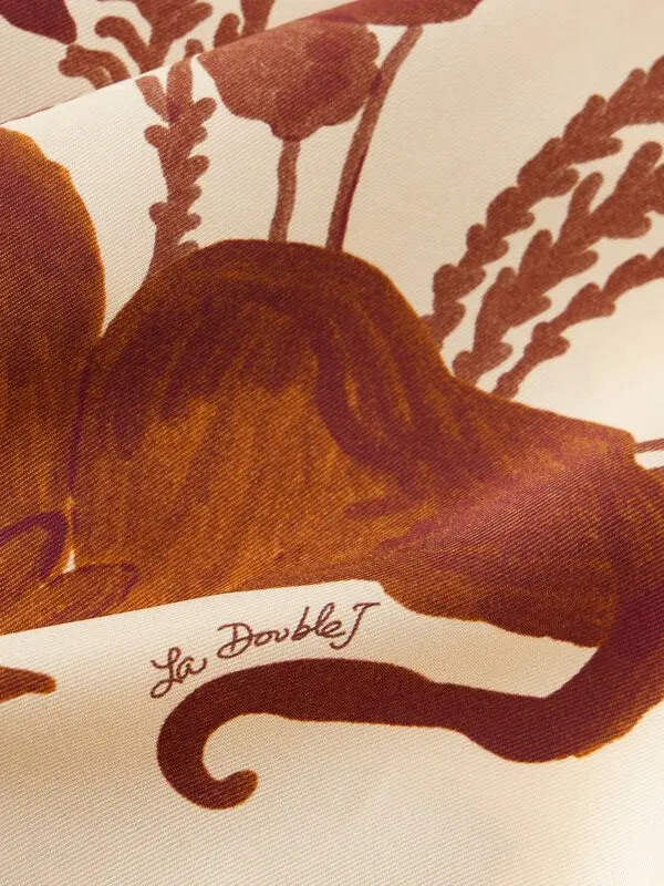 La DoubleJ Reversible Fringed Printed Silk-twill Scarf