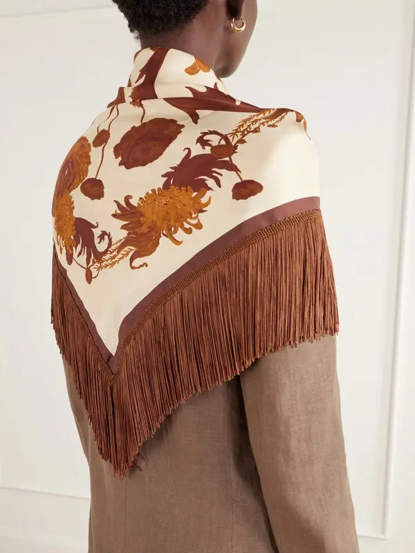 La DoubleJ Reversible Fringed Printed Silk-twill Scarf
