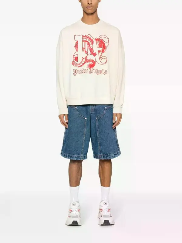 Palm Angels Dragon-monogram Cotton Sweatshirt - Neutrals