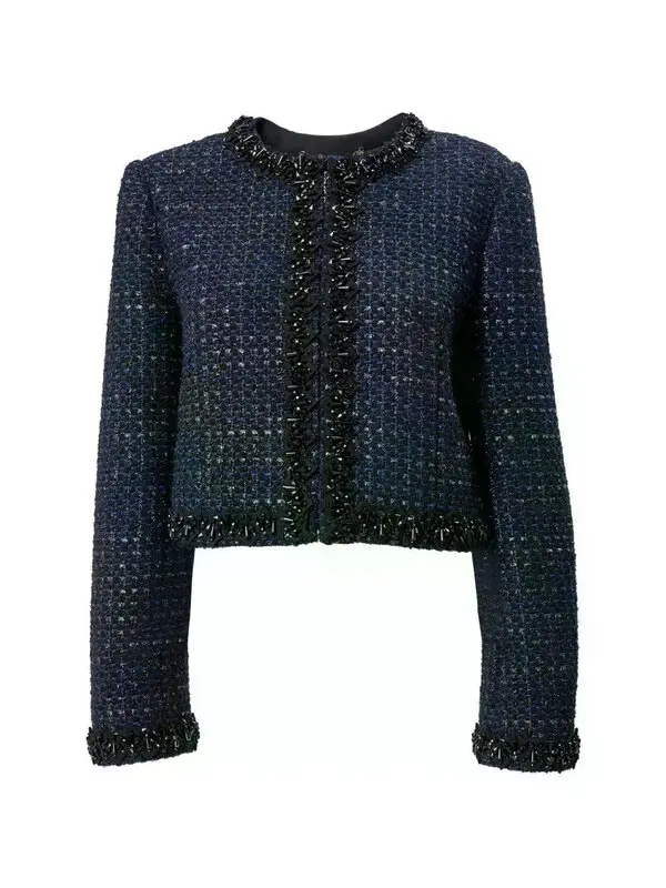 Carolina Herrera Bead-embroidered Cropped Tweed Jacket
