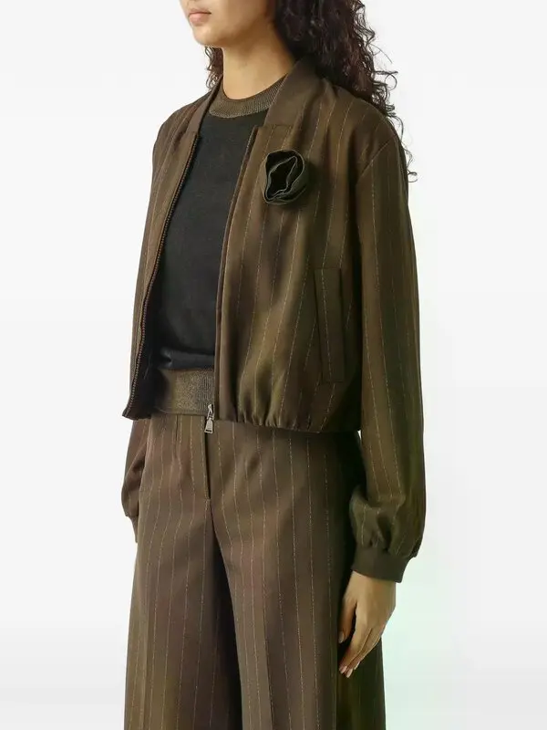 NENETTE Bryanir Pinstripe-print Floral-appliqué Jacket