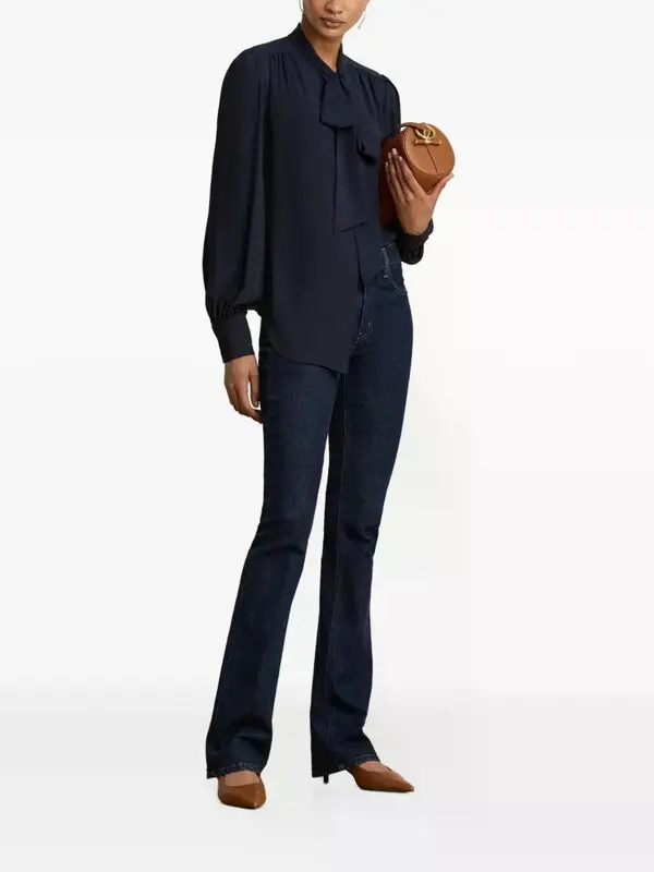 Ralph Lauren Tie-neck Blouson-sleeve Blouse