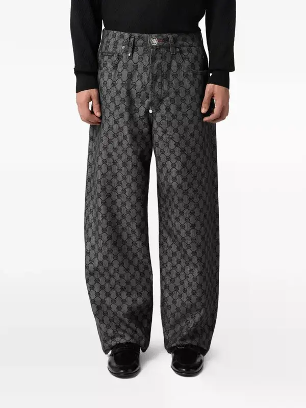 Philipp Plein Monogram-print Wide-leg Jeans