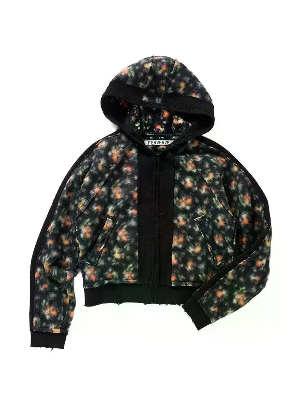 PERVERZE Floral-print Distressed Hoodie - Black