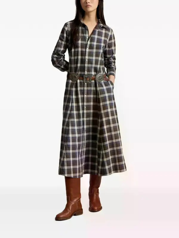 Polo Ralph Lauren Check-pattern Long-sleeve Midi Dress