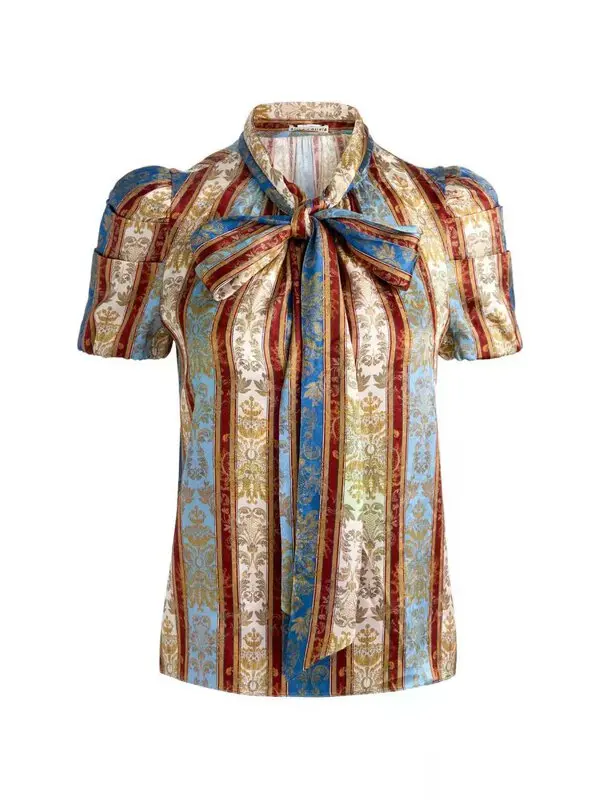 Alice + Olivia Brerntley Tie-neck Baroque-print Blouse - Blue