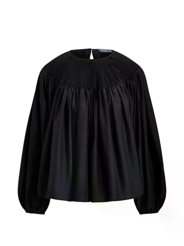 Polo Ralph Lauren Pleated Long-sleeve Blouse - Black