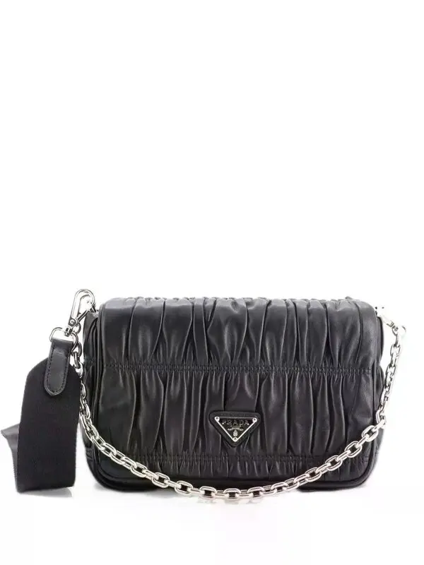 Prada Dual Strap Flap Bag Nappa Gaufre Crossbody Bag - Black