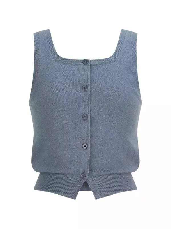 AMOMENTO Cashmere U-neck Top - Blue
