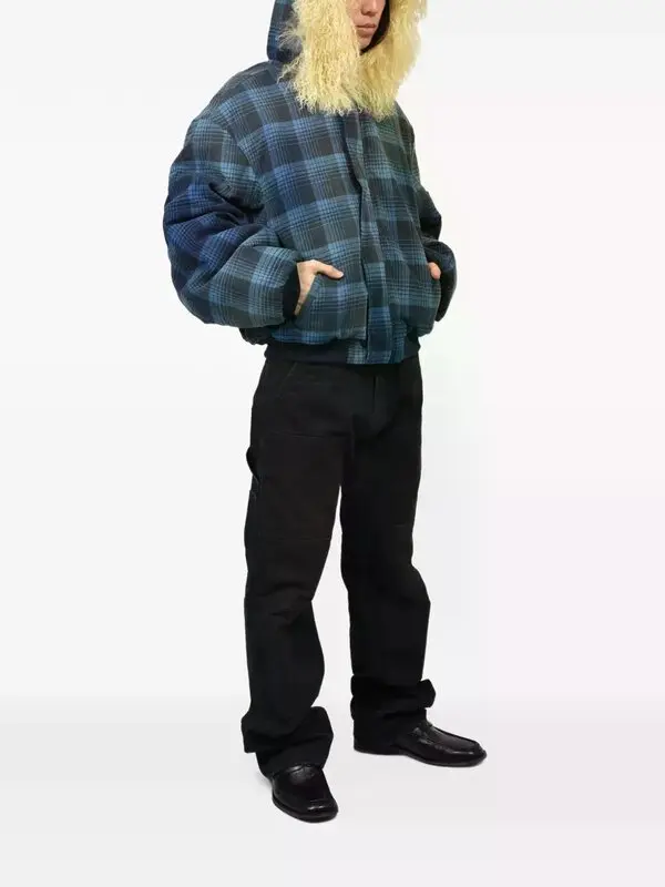 GREG ROSS Plaid Shearling-trim Bomber Jacket - Blue