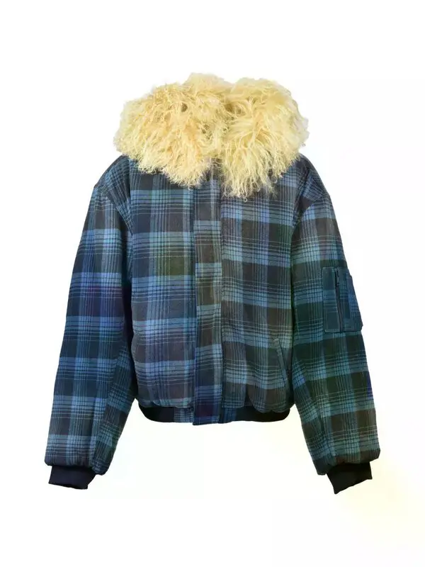 GREG ROSS Plaid Shearling-trim Bomber Jacket