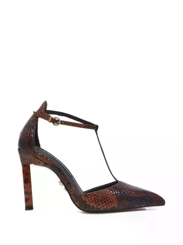 TWENTY FOURHAITCH Snake-effect T-bar Pumps - Brown