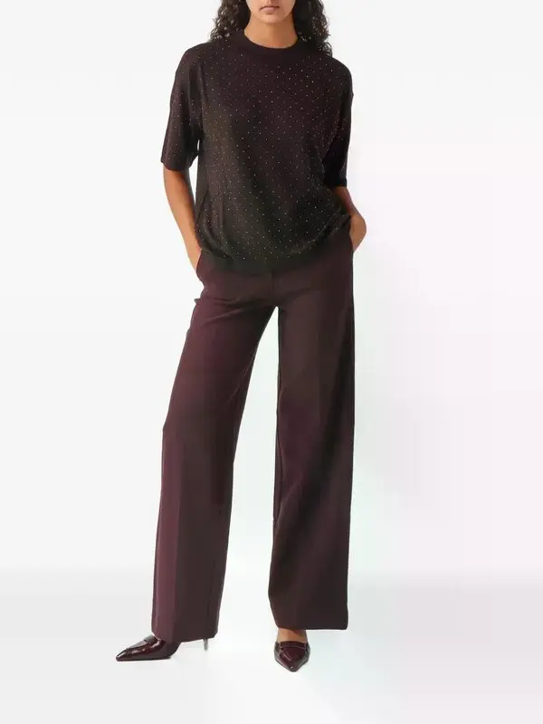 NENETTE Mahogany Rhinestone-embellished Short-sleeve Sweater