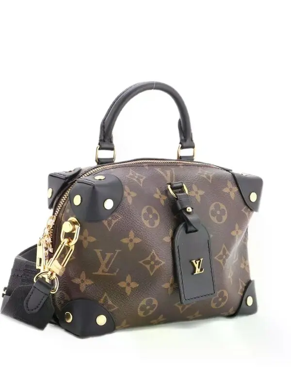 LOUIS VUITTON Petite Malle Souple Handbag Monogram Canvas With Leather Shoulder Bag - Black