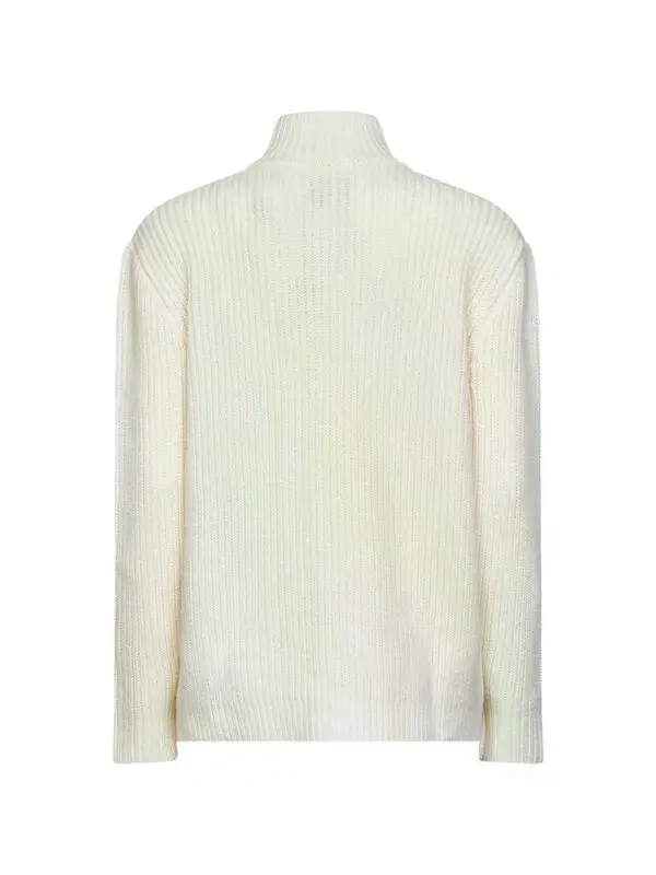 MC2 SAINT BARTH Off White Noire Wool Blend Full-zip Knit With Logo Embroidery Sweater