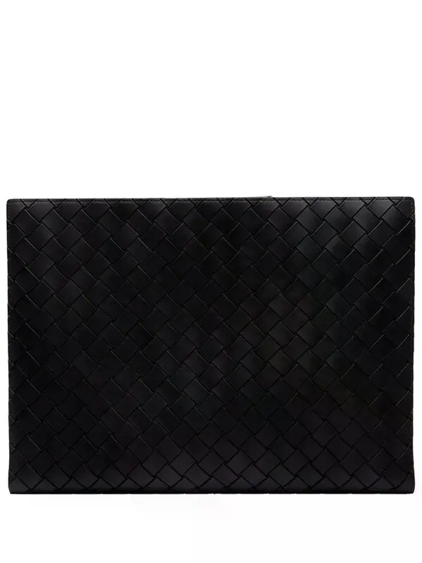 Bottega Veneta 2012-2026 Leather Intrecciomirage Document Case Clutch Bag - Black